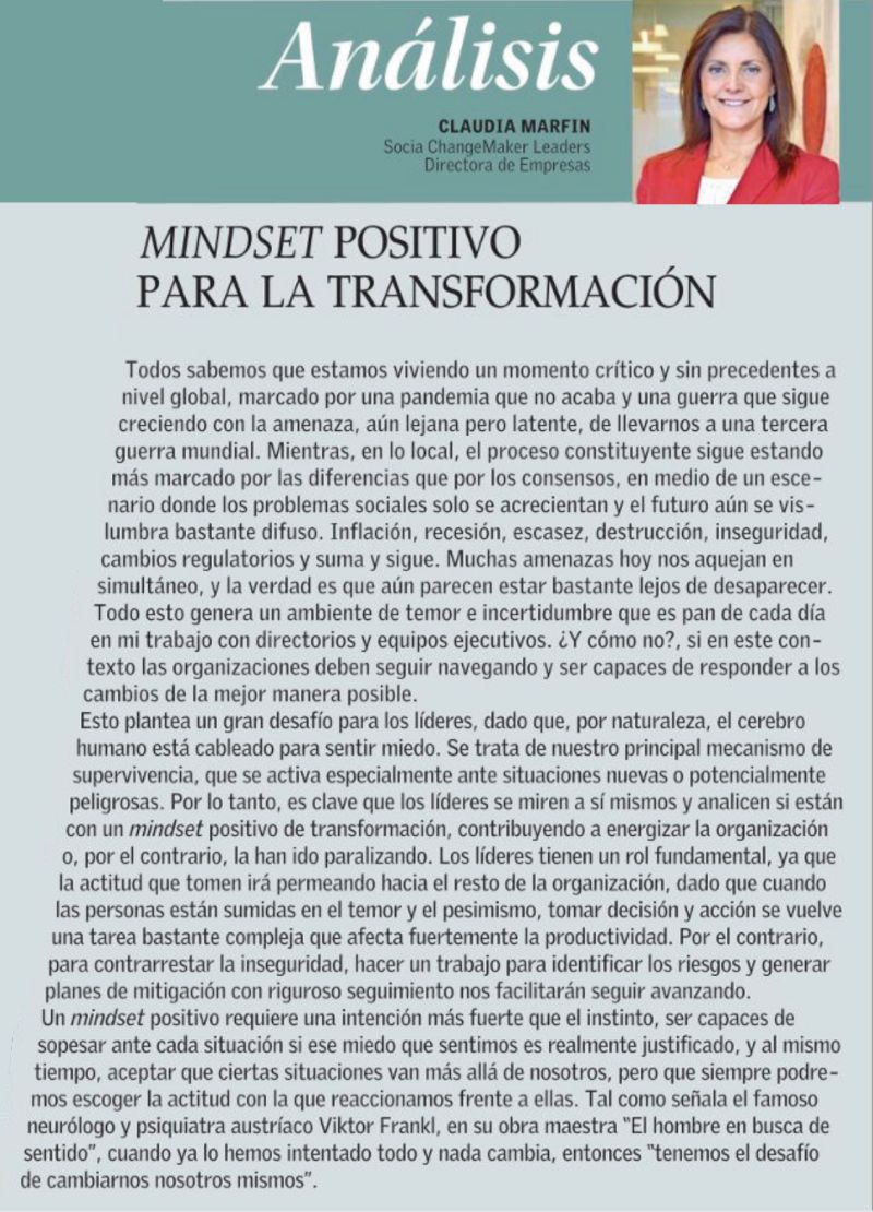Mindset positivo para la transformación – ChangeMaker Leaders